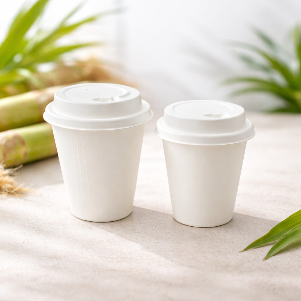 Bagasse Coffee Cups with Lids | 8oz & 12oz Biodegradable Compostable ...